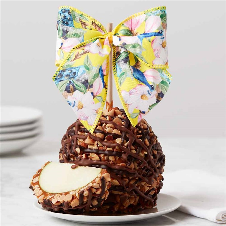 Chocolate Peanut Butter Almond Peacock Jumbo Caramel Apple | Mrs Prindables