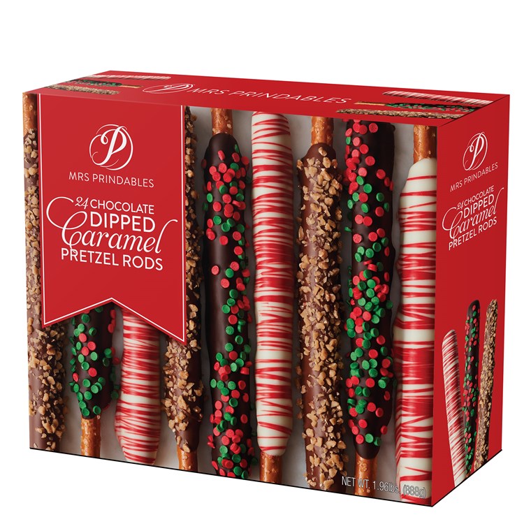 Holiday Chocolate & Caramel Dipped Pretzel Gift Set, 24-Piece | Mrs ...