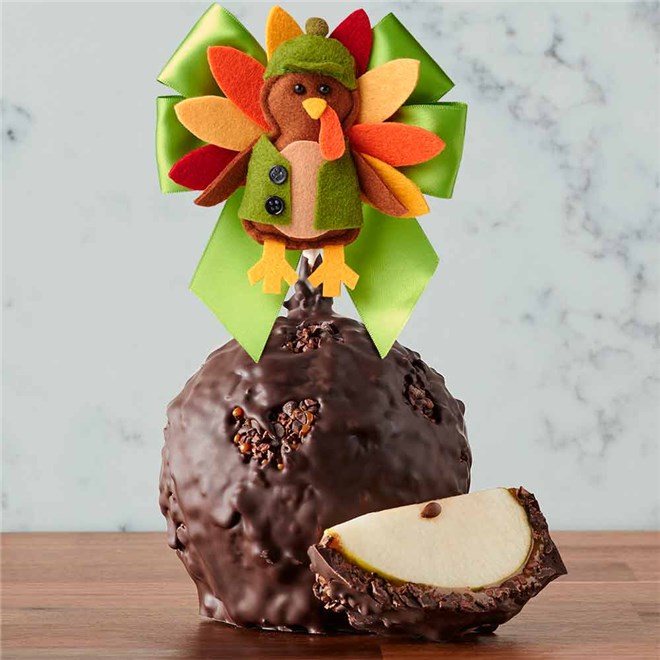 Dark Chocolate Cocoa Mr. Turkey Jumbo Caramel Apple | Mrs Prindables